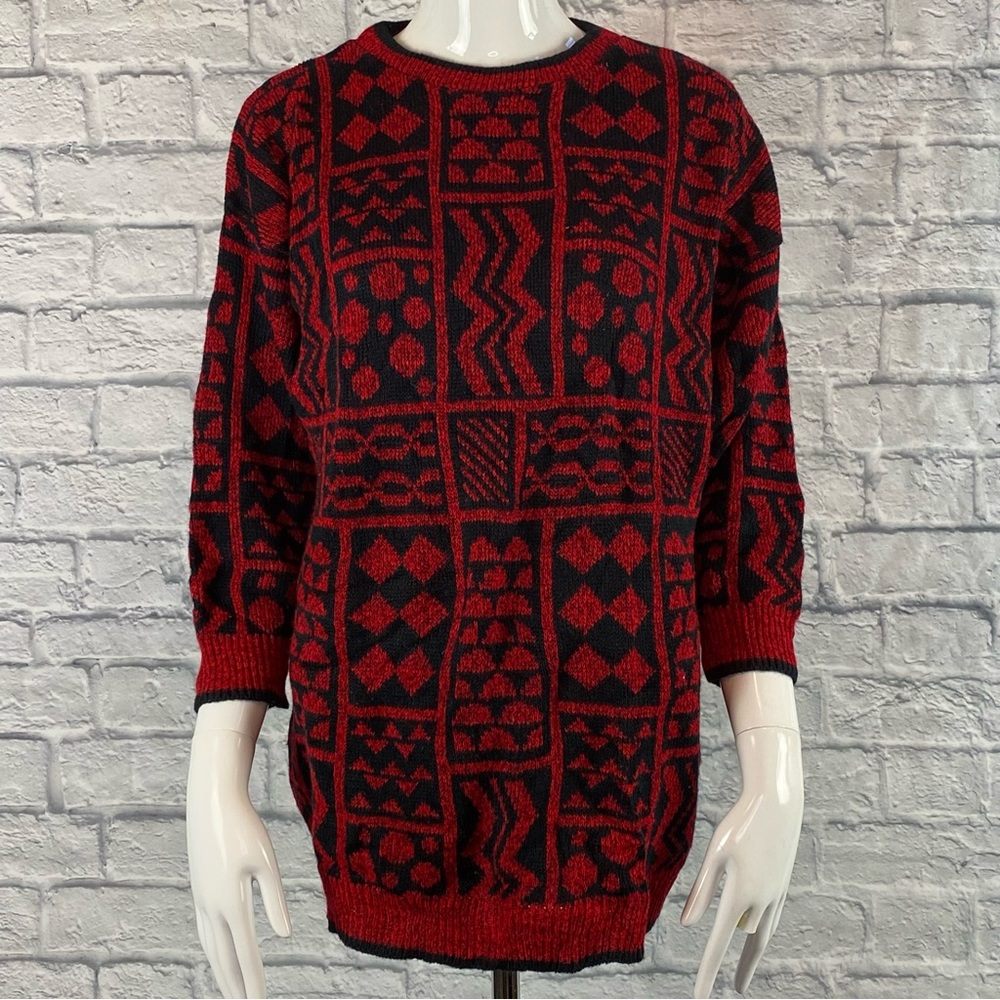 Vintage 1980s Garland Red Abstract Pattern Sweater - Gem